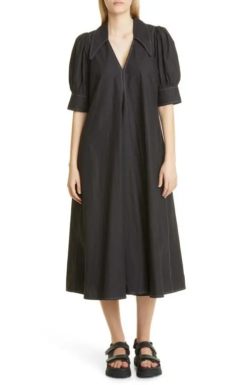 GANNI Point Collar Cotton Poplin Maxi Dress