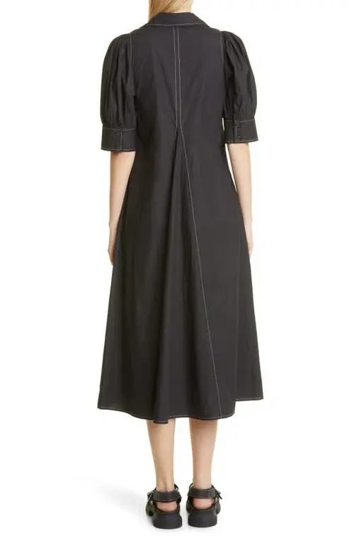 GANNI Point Collar Cotton Poplin Maxi Dress