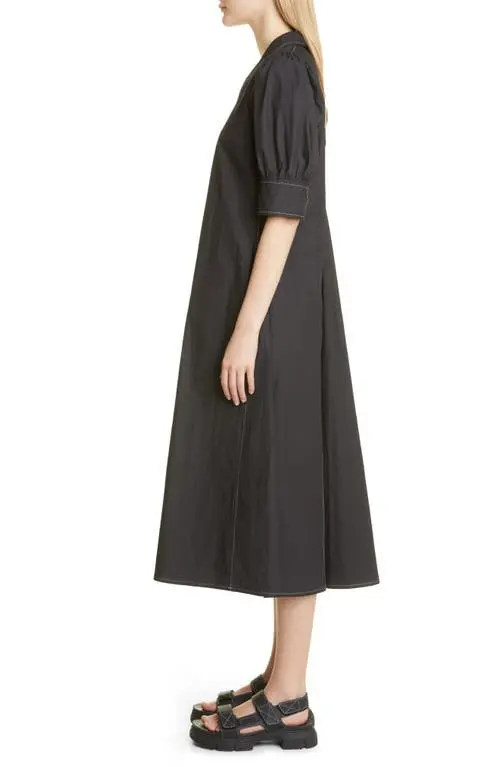 GANNI Point Collar Cotton Poplin Maxi Dress