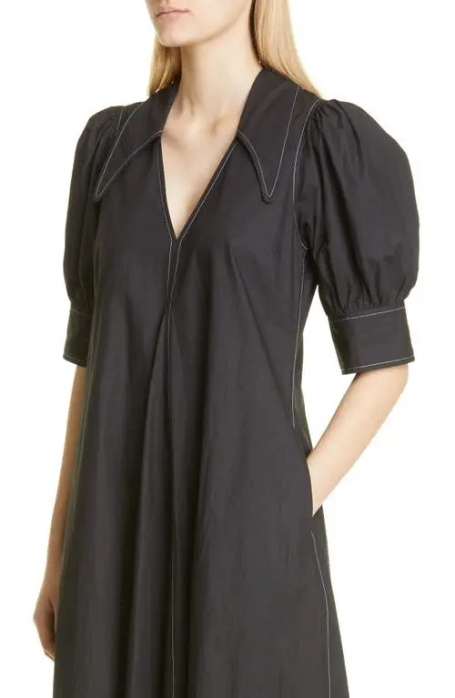GANNI Point Collar Cotton Poplin Maxi Dress