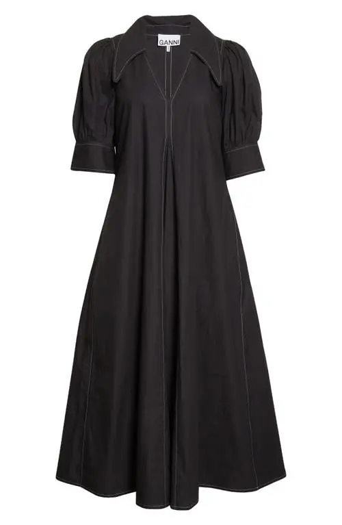 GANNI Point Collar Cotton Poplin Maxi Dress
