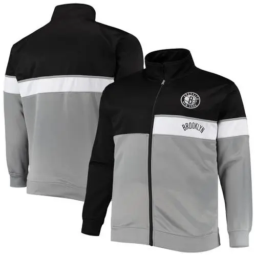 Profile Gray Brooklyn Nets Big & Tall Pieced Body Full-zip Track Jacket - Black