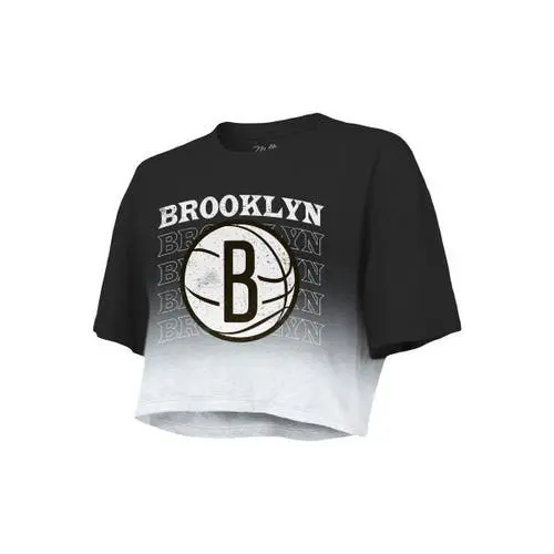 MAJESTIC THREADS Brooklyn Nets Dip-dye Cropped T-shirt