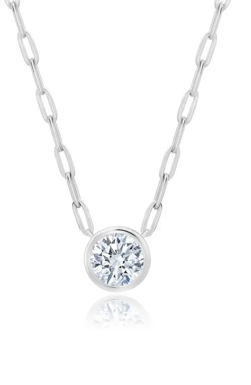 CRISLU Bezel Set Zirconia Pendant Necklace - Platinum