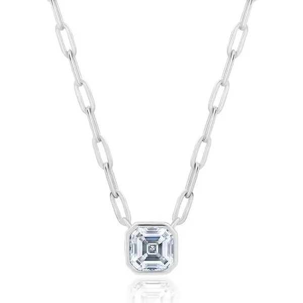CRISLU Asscher Cubic Zirconia Pendant Necklace - Platinum