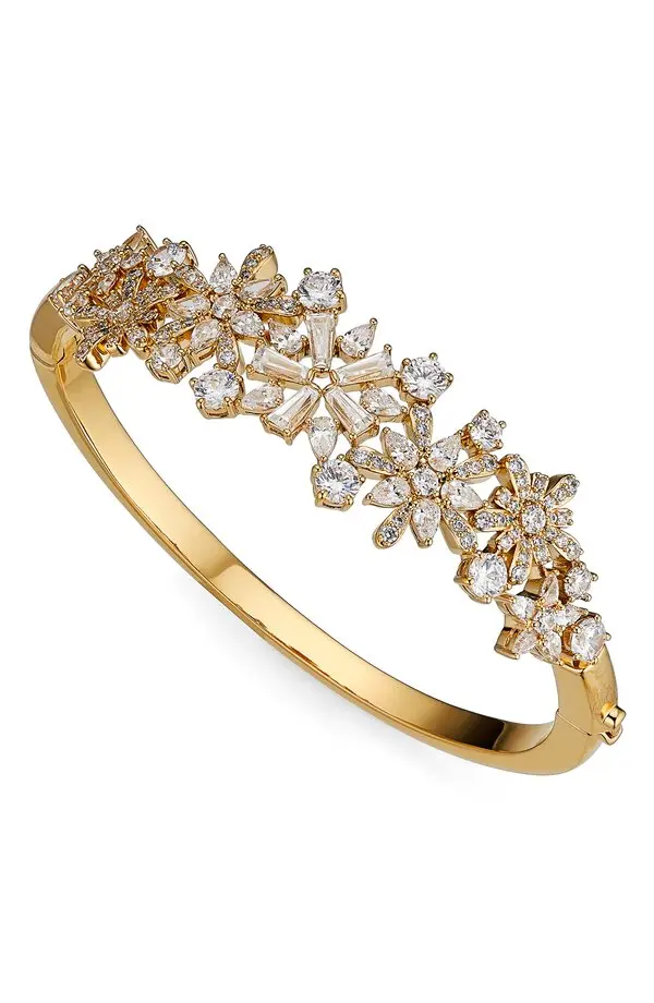 Nadri Freya Crystal Flower Hinge Bracelet - Gold