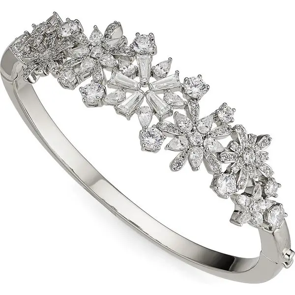 Nadri Freya Crystal Flower Hinge Bracelet - Rhodium