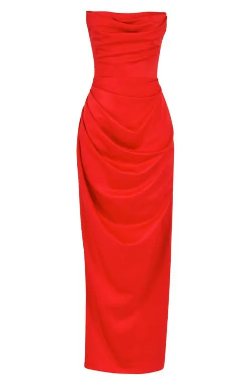 House Of Cb Adrienne Strapless Gown - Scarlet