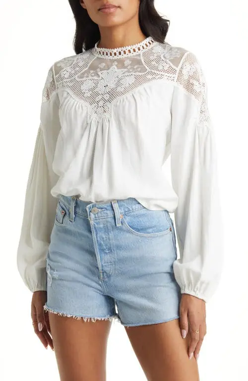 VICI Lace Yoke Babydoll Blouse - White