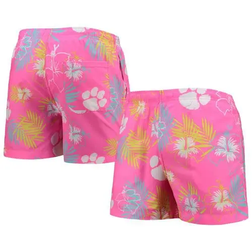 FOCO Clemson Tigers Neon Floral Swim Trunks - Pink