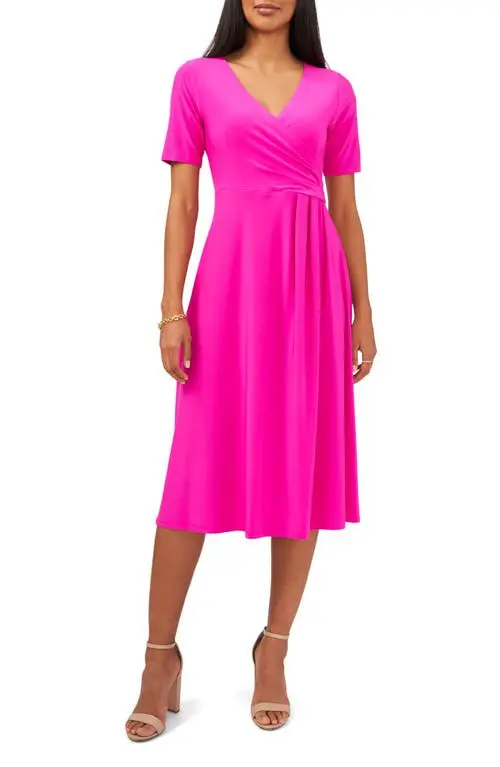 Chaus Wrap-inspired Midi Dress - Fiercely Fuchsia