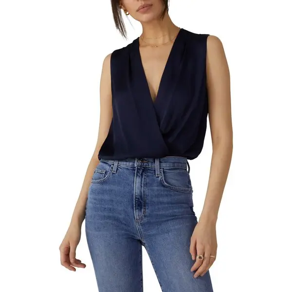 FAVORITE DAUGHTER The Date Sleeveless Wrap Bodysuit - Navy