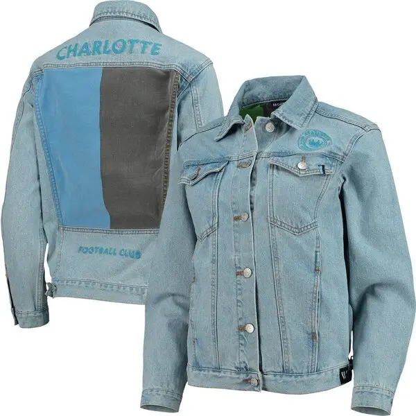 THE WILD COLLECTIVE Charlotte Fc Print Denim Button-up Jacket - Blue