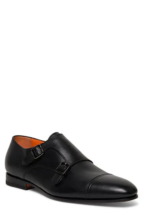 Santoni Daemons Double Monk Strap Shoe - Black