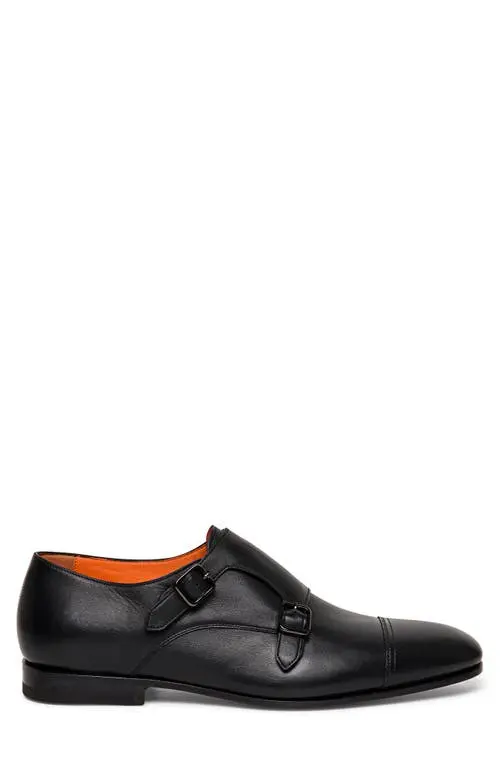 Santoni Daemons Double Monk Strap Shoe - Black