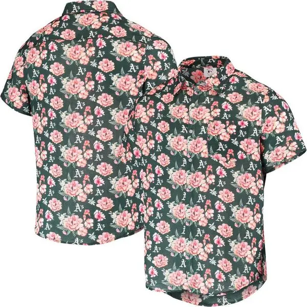 FOCO Oakland Athletics Floral Linen Button-up Shirt - Green