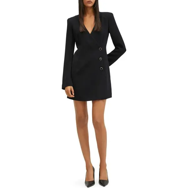 Mango Wrap Front Long Sleeve Minidress - Black