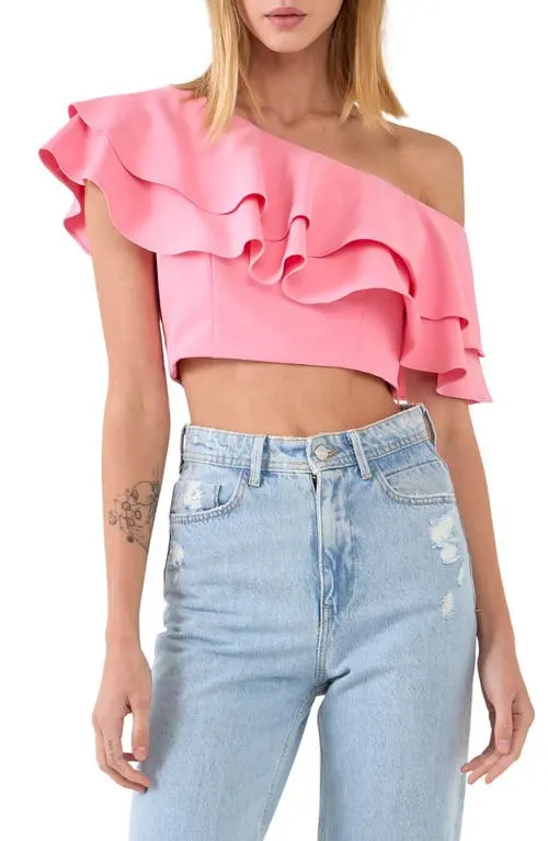 Endless Rose Ruffle One-shoulder Crop Top - Pink