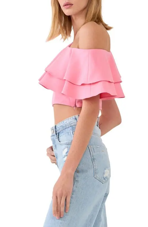 Endless Rose Ruffle One-shoulder Crop Top - Pink
