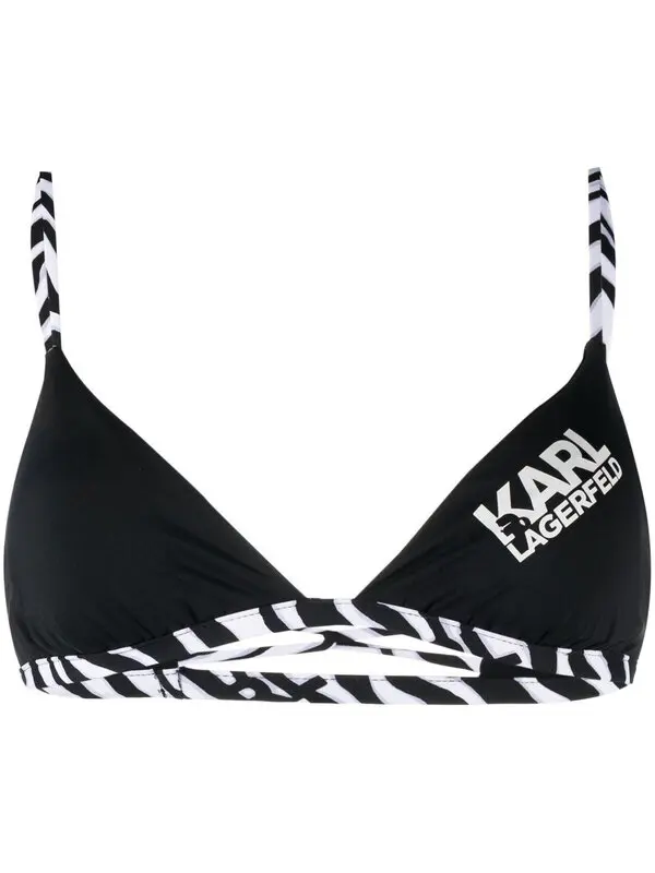 Karl Lagerfeld Logo Zebra-trim Bikini Top - Black