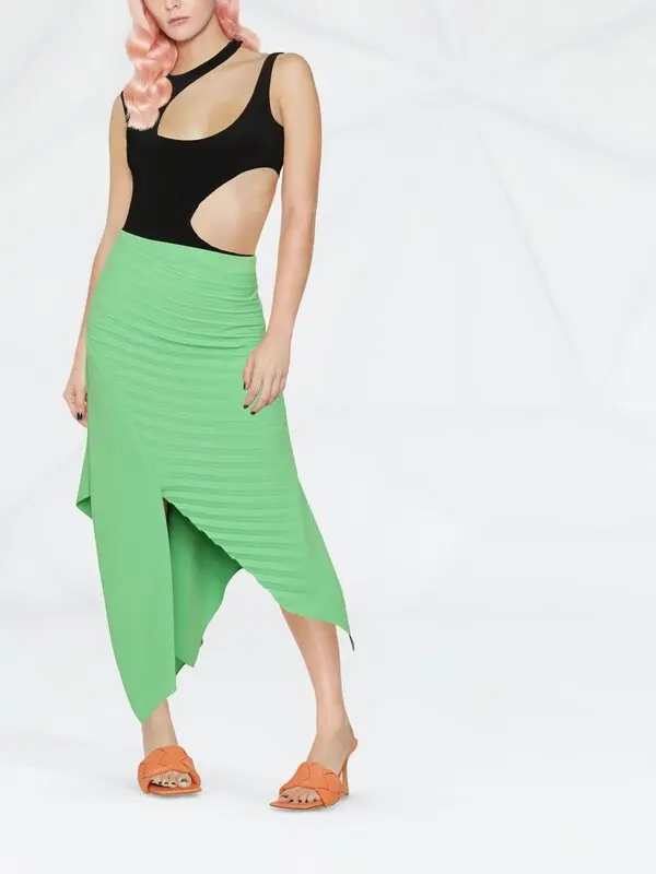 A.W.A.K.E. Mode Pleated Asymmetric Midi Skirt