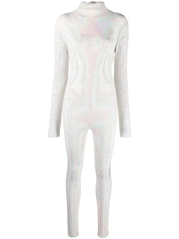 ATU BODY COUTURE Glitter-effect Long-sleeved Jumpsuit - White