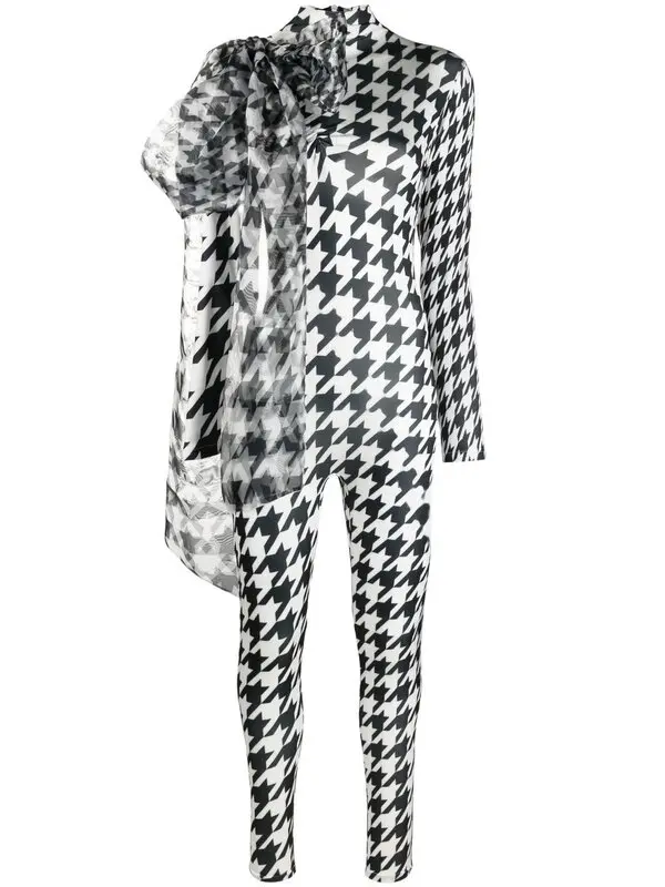 ATU BODY COUTURE Luna Houndstooth-print Jumpsuit - Black