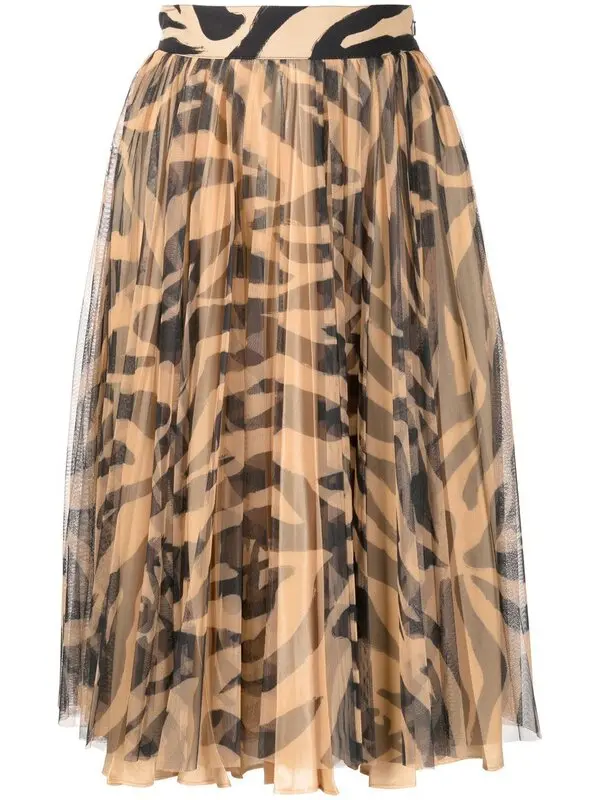 Off-White Zebra-print Flared Skirt - Brown