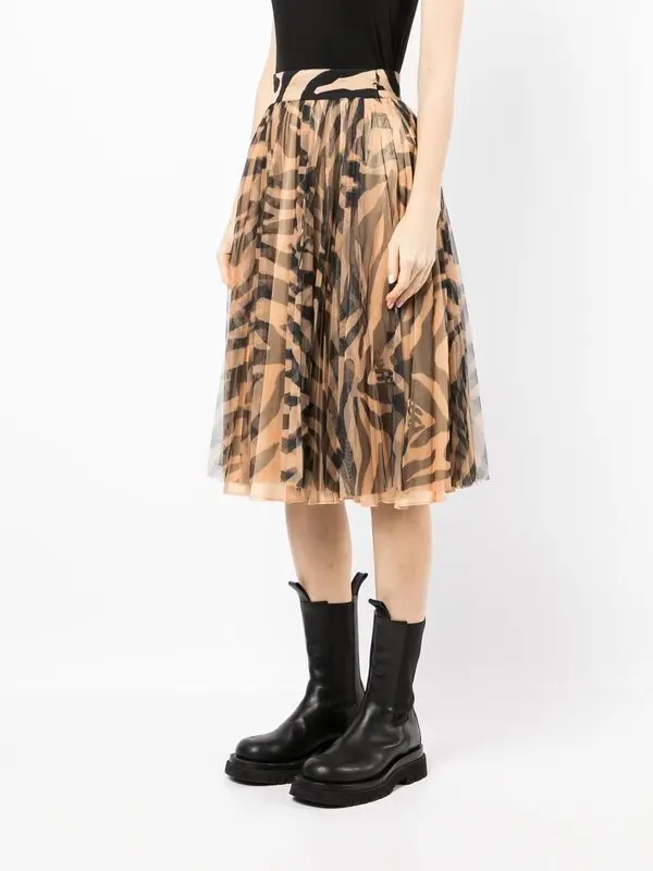 Off-White Zebra-print Flared Skirt - Brown