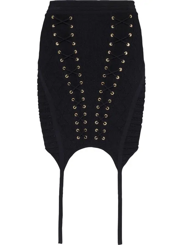 Balmain Lace-up Knit Mini Skirt