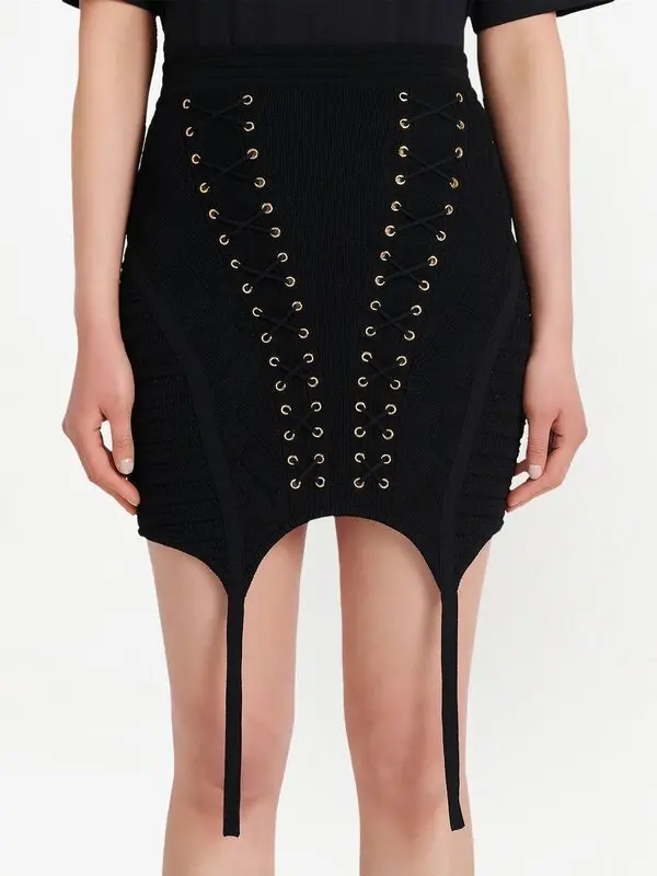 Balmain Lace-up Knit Mini Skirt
