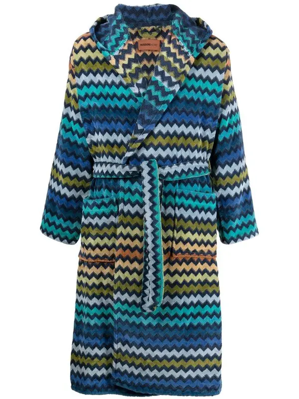 Missoni Warner Zigzag-pattern Bathrobe - Blue
