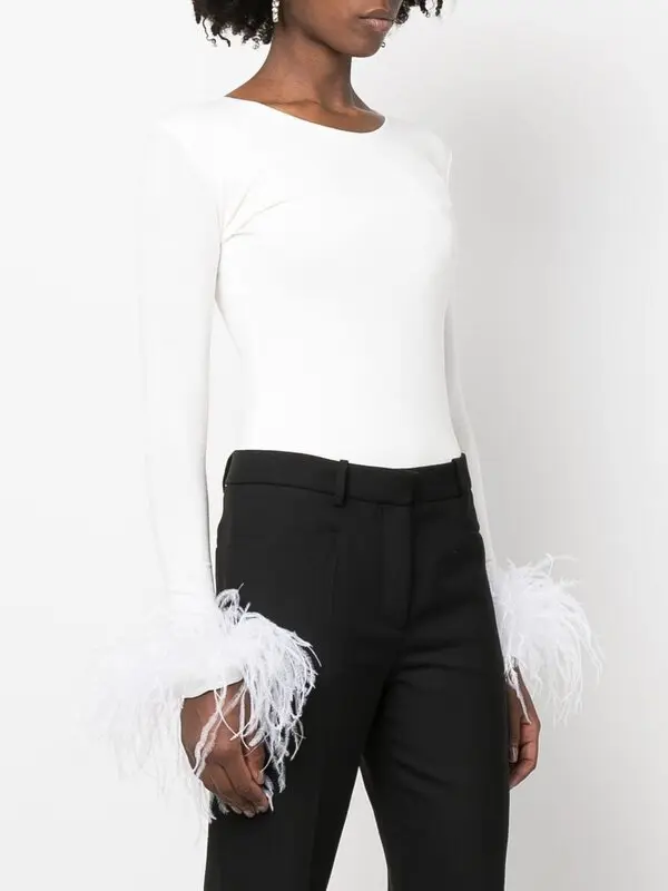 MANURI Elektra Feather-trim Blouse - White