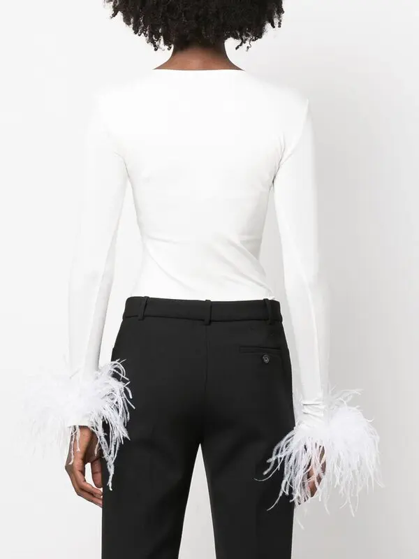 MANURI Elektra Feather-trim Blouse - White