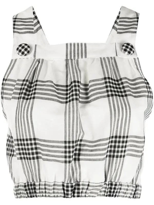Lisa Marie Fernandez Blouson Checked Cropped Top - White