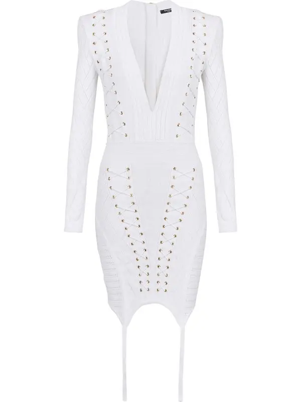 Balmain Lace-up Detail Knitted Dress
