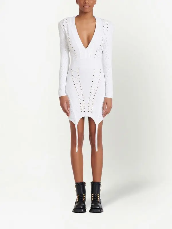 Balmain Lace-up Detail Knitted Dress