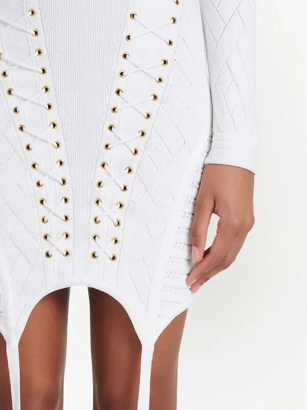 Balmain Lace-up Detail Knitted Dress