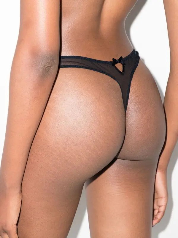 FLEUR DU MAL Lily Embroidered Hipster Thong - Black