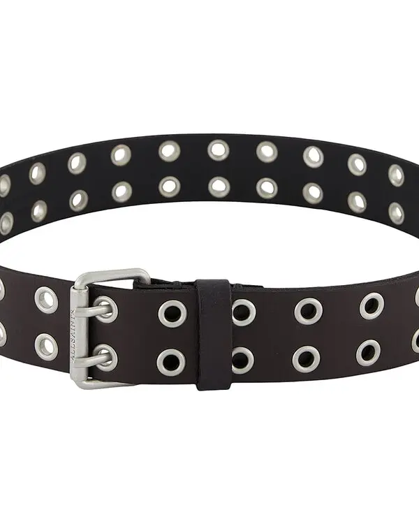 ALLSAINTS Dual Eyelet Leather Belt - Black/silver