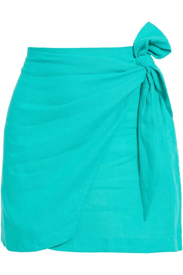 VIX PAULA HERMANNY Rai Wrapeffect Linenblend Mini Skirt - Jade