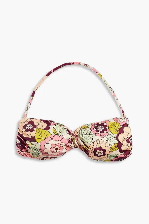 Dodo Bar Or Kayla Twist-front Floral-print Bandeau Bikini Top - Pink
