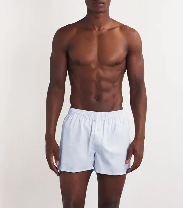 Hanro Cotton Woven Boxer Shorts - Blue