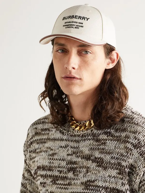 Burberry Logo-Embroidered Leather-Trimmed Cotton-Canvas Baseball