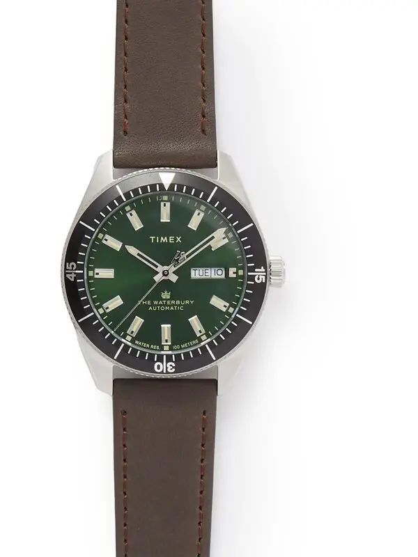 Timex® Waterbury Dive Automatic 40mm Stainless Steel And Leather Watch