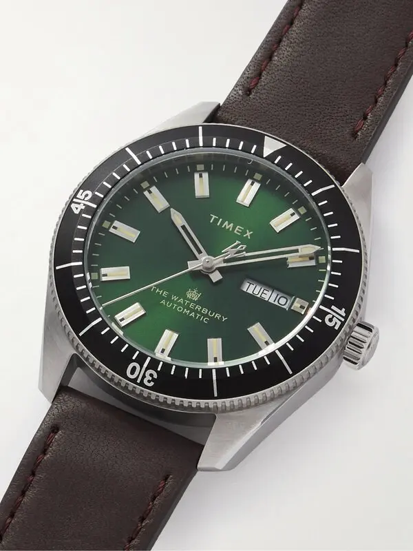 Timex® Waterbury Dive Automatic 40mm Stainless Steel And Leather Watch
