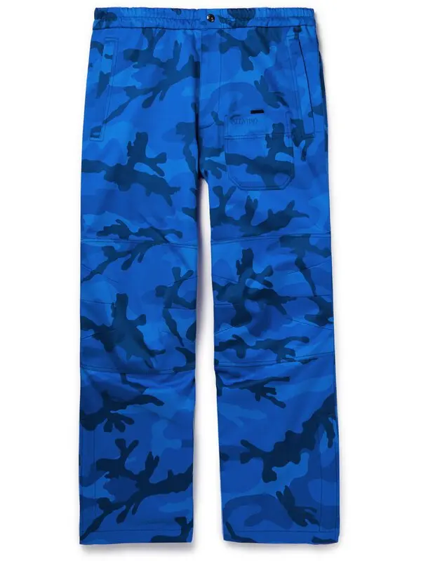 Valentino Garavani Wide-leg Camouflage-print Cotton-twill Cargo Trousers - Blue