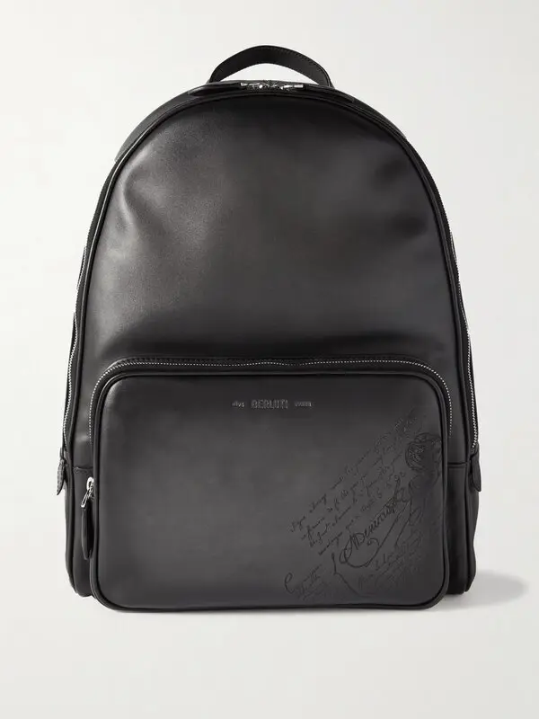 Berluti Scritto Logo-debossed Leather Backpack - Black