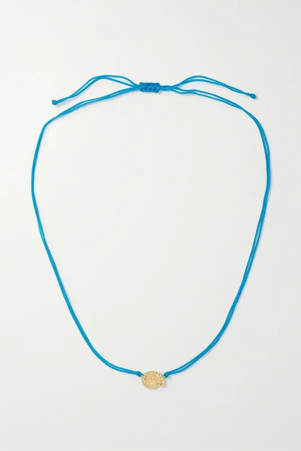 Yvonne Léon 9-karat Gold, Cotton And Diamond Shell Pendant Necklace - Blue