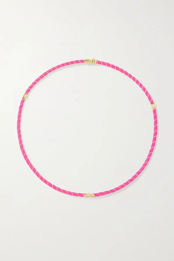 Yvonne Léon 9-karat Gold And Enamel Necklace With Diamonds - Pink